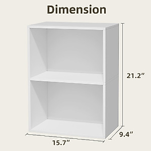 infurnic 2 Cube Storage Organizer Shelves, Stackable Wood Bookcase Fits Cubby Bins for Organization, Dorm Teen Room Decor & Home Office, White