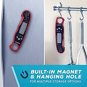 KIZEN Digital Meat Thermometer with Probe - Instant Read Food Thermometer for Cooking, Grilling, BBQ, Baking, Liquids, Candy, Deep Frying, and More - Red/Black