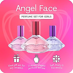 SCENTED THINGS Angel Face Perfume Set for Teen Girls, Body Spray Perfume for Kids, Girls 10-12 & Teenage, Fashion Collection Girl Gift Set, 3 Kissing Lips-Shaped Perfumes