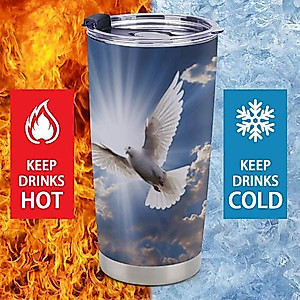 FHENMSA Reusable Plastic Water Cups with Lids,Dove Print Anti-overflow Cup,sports Travel Coffee Cup
