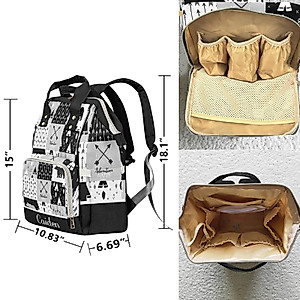 Forest Bear Black White Personalized Diaper Backpack with Name,Custom Travel DayPack for Nappy Mommy Nursing Baby Bag One Size