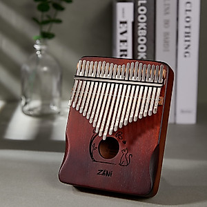 Kalimba 21 Key Thumb Piano Naughty Cat Pattern Portable Musical Instrument Gifts for Kids Amateur and Beginner (Gradient Coffee)