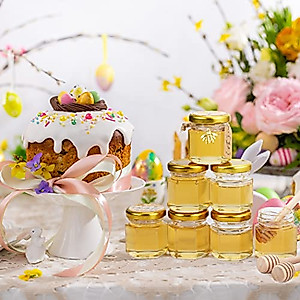 60 Pack Mini Honey Jars 1.5 Oz Glass Honey Jars with Wooden Dippers,Bee Charms,Thank You Cards,Jutes And Stickers, Hexagon Small Honey Jars with Dipper Party Favors in Bulk For Baby Shower Favors Wedd