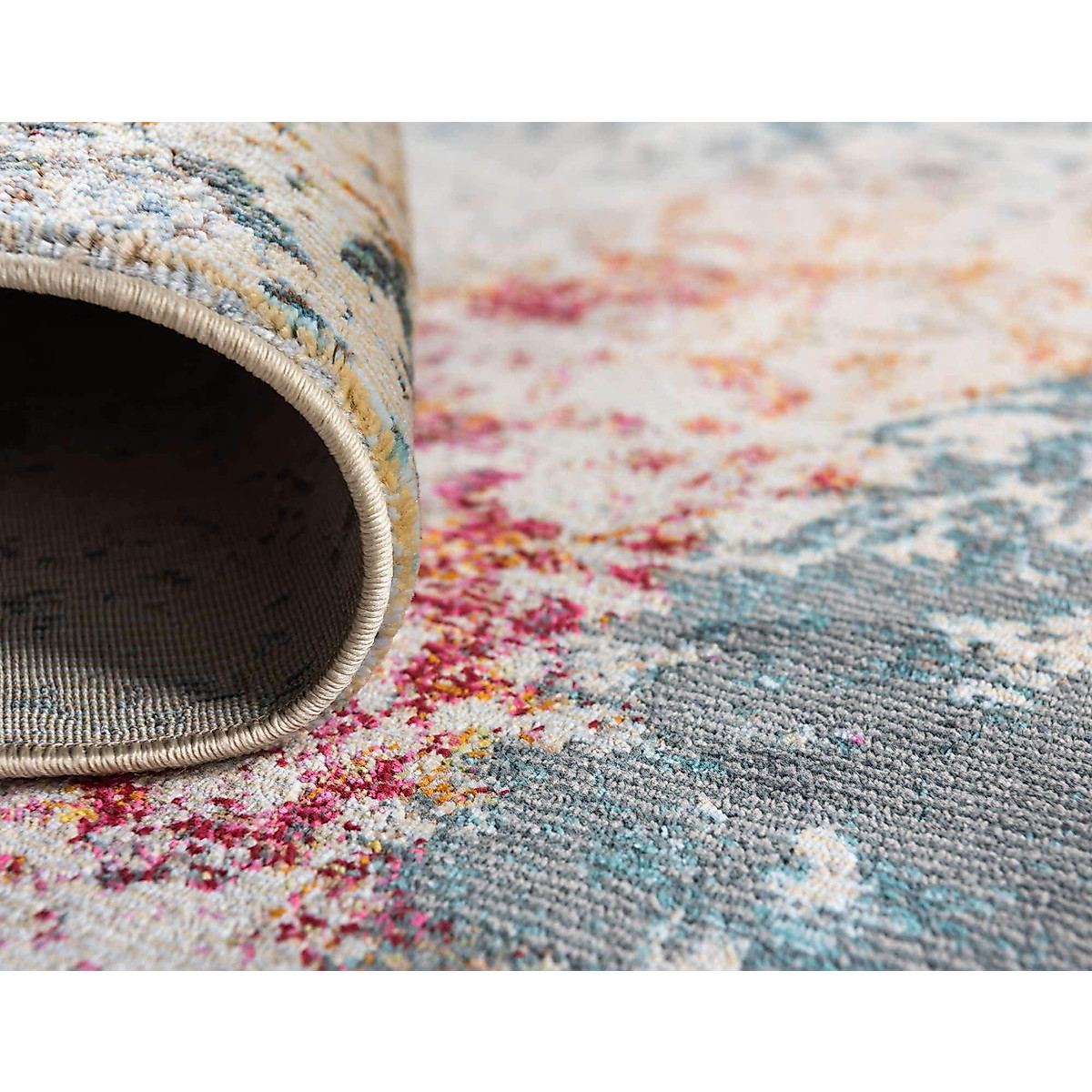 Unique Loom Baracoa Collection Area Rug - Panamericana (5' 5" x 8' Rectangle, Cream/ Blue)