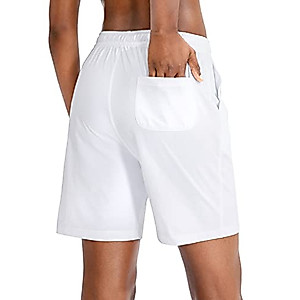G Gradual Women's Bermuda Shorts Jersey Shorts with Deep Pockets 7" Long Shorts for Women Lounge Walking Athletic (White, Large)
