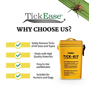 TickEase Tick Kit, Tick Removal Kit for Humans & Pets, First Aid Tick Removal Kit Tick Tweezers, Magnifier, Tick Testing Instructions, Antibiotic Ointment Packets, & More
