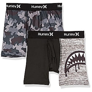 Hurley Boys' Classic Boxer Briefs (2-Pack), Dark Grey Heather Camo/Black, M