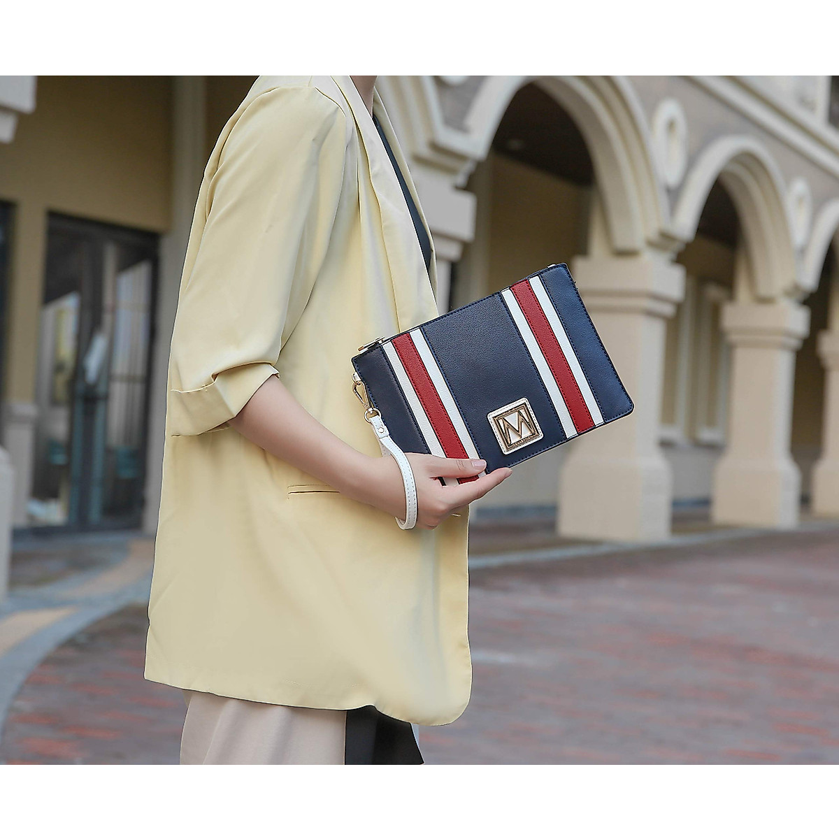 MKF 2-PC Set, Tote Bag for Women & Pouch Purse: PU Leather Handbag Pocketbook, Top-Handle Shoulder Strap Mustard-Olive