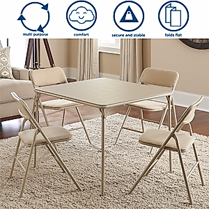 Ameriwood Home Cosco 5-Piece Folding Table and Chair Set, Tan