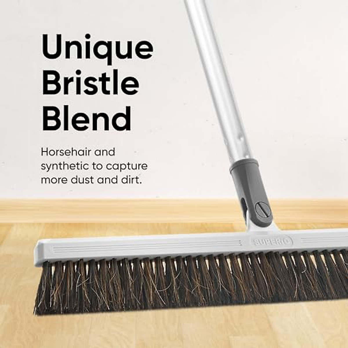 Horse Hair Broom, Broom for Hardwood Floors 18" Horsehair Swivel Kitchen Broom, Soft Bristle Broom with 48" Handle