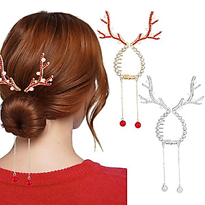 Hapdoo 2Pcs Christmas Reindeer Ponytail Bun Holder, Metal Banana Clips Hair Strong Hold Decorative Hair Claw Clips for High Ponytail, Xmas Hair Jaw Clips Barrettes Styling Accessories for Women Girls