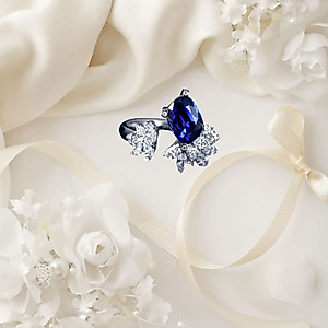 H.Queen Lifetech Fashionable Navy Sapphire Zircon Created Gemstone Rings Navy Blue Adjustable Open Rings Copper Plated 925 Silver for Women（Navy Blue