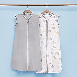 TILLYOU Sleep Sack 2 Pack - Baby Wearable Blanket with 2-Way Zipper, Extra Soft Cotton Sleeveless Sleeping Bag for Infants, Gray Grown, 18-24 Months