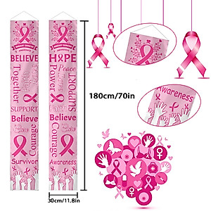 ZHIFU Breast Cancer Awareness Party Decorations Breast Cancer Banner Porch Sign, Pink Ribbon Door Banner Party Supplies Backdrop for Outdoor Indoor, 12 x 72 Inch