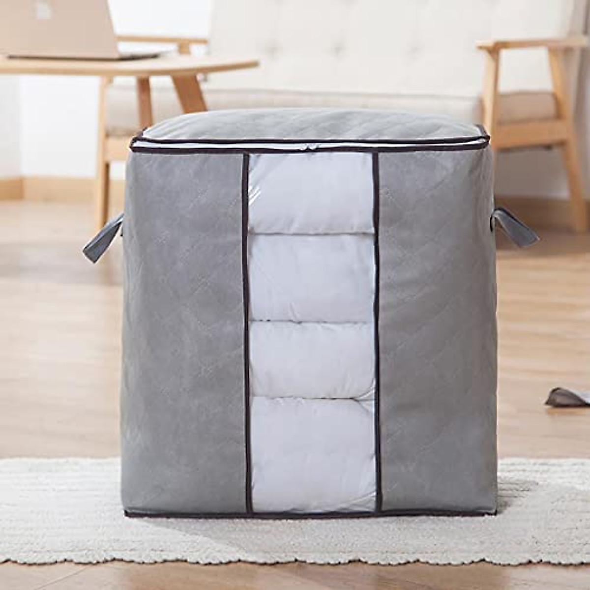 Home Quilt Storage Box Large Capacity Foldable Storage Box with Window, Under Bed Storage Containers, Foldable Closet Organizers, Comforters Blankets Bedding Clothes Storage Bins 18.8x11.8x19.7in