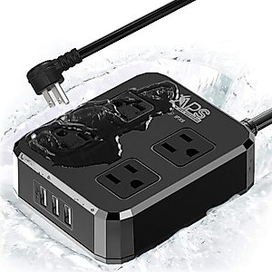 4-Outlet 6FT Extension Cord Outdoor Power Strip with 3 Waterproof USB Port, All-Weatherproof with Switch and 1875W Overload Protection. Ideal for Outdoor Lights. UL Listed, Black