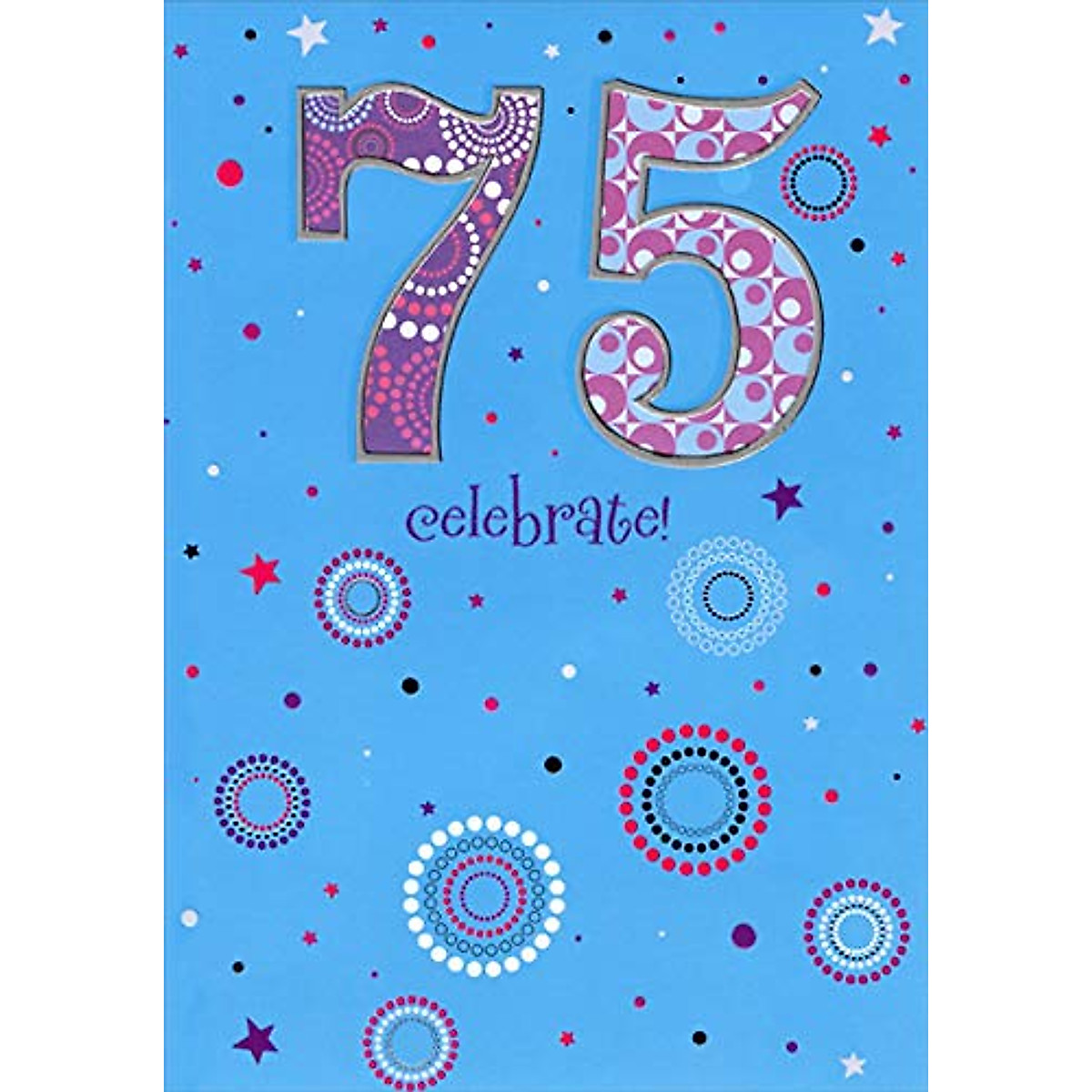 Designer Greetings Circles and Swirls in Die Cut Windows on Blue Age 75 / 75th Birthday Card for Him