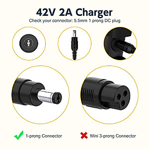 42V 2A Charger 1 Prong for 36V Electric Scooter Lithium Battery, Compatible with Jetson Bolt GOTRAX GXL V2, G2, G3, G4, Apex, Glider, XR Elite, XR Ultra, Hiboy S2, Rival 36 Volt Electric Scooter