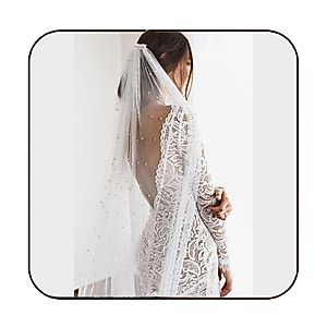 Latious Pearl Cathedral Bride Wedding Veils White 1 Tier Bridal Veil Long Veils with Comb for Brides and Women (White)