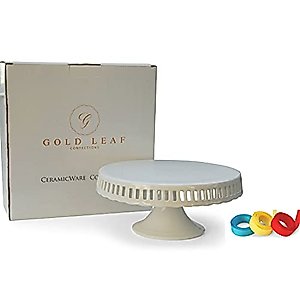 10 inch Pedestal Footed Cake Display Stand with Scalloped Edge and Interchangeable Ribbon Trim (Includes 3 Grosgrain Ribbons) Perfect for Wedding Cakes Baby Showers Birthdays