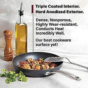 Granite Stone Professional Frying Pan Set, Hard Anodized Ultra Nonstick 10” & 11.5” Pro Chef’s Skillet Set, Durable Granite Surface Coated 3x and Infused with Minerals & Diamonds, Induction Capable…