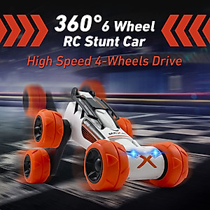 YSWJDM 6-Wheel Deformable Stunt Remote Control Car, 2.4GHz RC Car, 360° Rotating Trucks with Headlights, Off Road RC Crawler Toy Cars for Boys and Girls