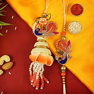 TIED RIBBONS Rakhi for Brother and Bhabhi Gift Set | Lumba Rakhi for Bhabhi | Raksha Bandhan Card | Roli Chawal Tika - Bhaiya Bhabhi Rakhi Set for Bhai Bhabhi | Rakhi for Bhaiya Bhabhi