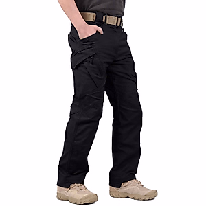 LABEYZON Men's Outdoor Work Military Tactical Pants Lightweight Rip-Stop Casual Cargo Pants Men (Black, 36W x 30L)