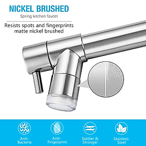 Qomolangma Commerical Kitchen Faucet with Pull Down Sprayer, Single Handle Kitchen Sink Faucet with LED Light 2 Spout, with Deck Plate Brushed Nickel