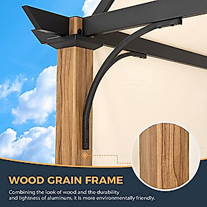 HAPPATIO 10' X 13' Outdoor Pergola with Sling Retractable Pergola Canopy，Wood-Like Aluminum Patio Pergola Shade for Patio, Backyard, Garden,Poolside