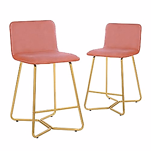 CangLong 25Inch Upholstered Polished Gold Metal Frame, Set of 2, Counter Stool Chair, Pink 3