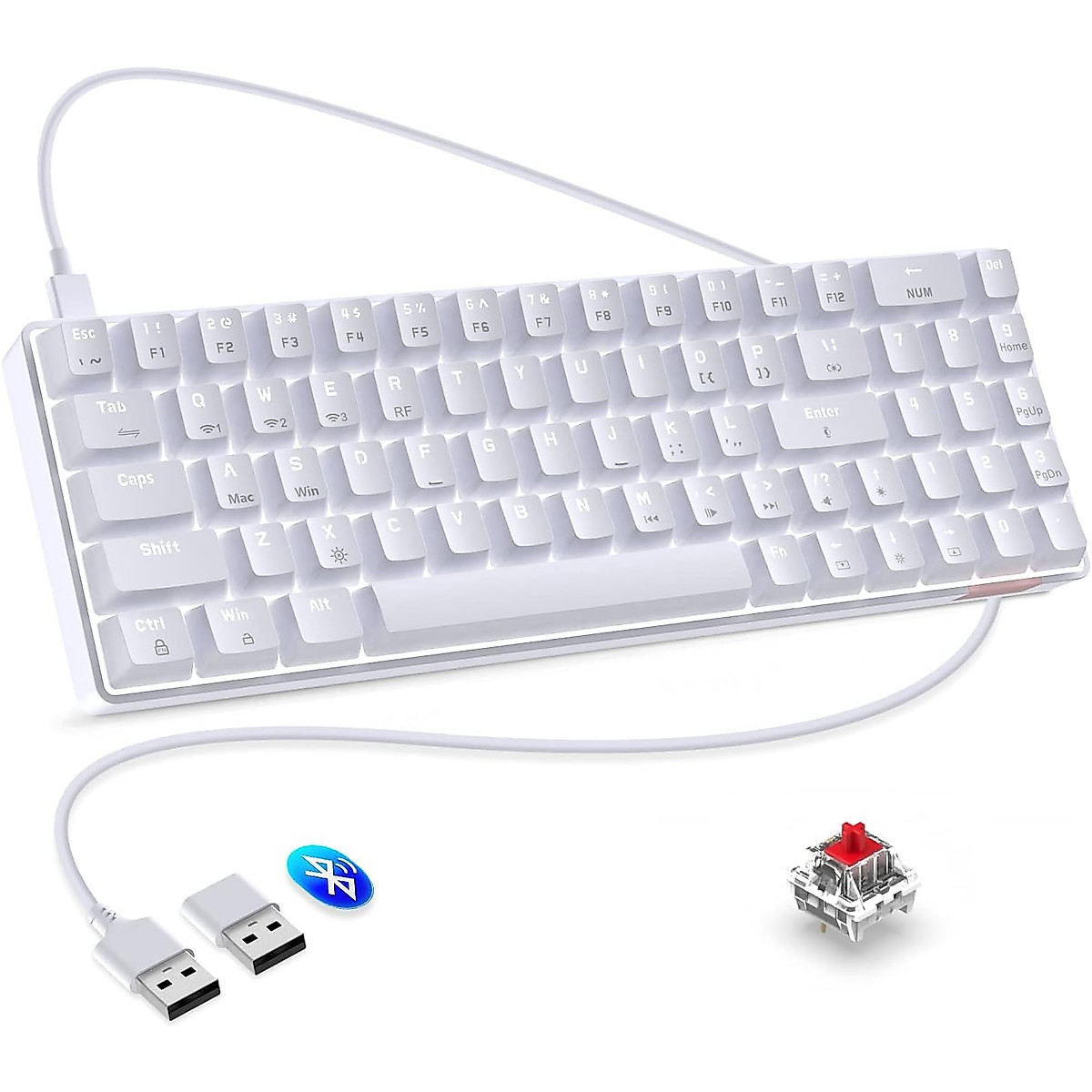A.JAZZ AK692 Compact Hot-Swappable Wireless Number Pad Mechanical Gaming Keyboard 5.0 Bluetooth Type C Wired Mode 4000 mAh Rechargable Light up for Mac Laptop IP ad PC Phone PS4 Gamer Office - White