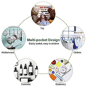 3Pcs Wall Closet Hanging Storage Bag with 5 Pockets, Waterproof Over The Door Closet Organizer, Linen Fabric Hanging Pocket for Room Bathroom Bedroom (Black+Gray+White)