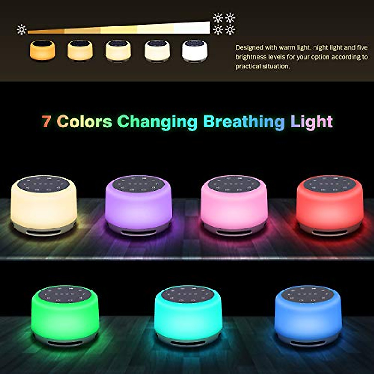 Sleep Sound Machine 24 Natural Soothing Sounds 7 Color Breathing Lights and Night Light with Timer Memory Feature Rechargeable Portable White Noise Machine for Baby Kids Adults