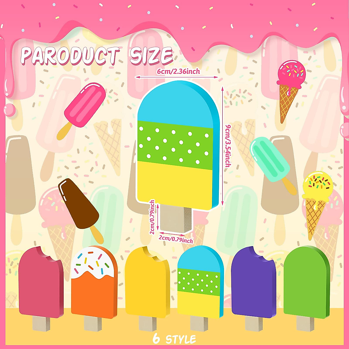 6 Pcs Summer Tiered Tray Decor Hawaii Ice Cream Tiered Tray Decor Summer Wooden Table Decorations Ice Cream Tray Decor Summer Table Signs for Kitchen Home Summer Party Home Supplies