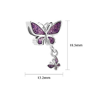 Chili Jewelry Sparkling Dangle Butterfly Charm Beads Compatible With Pandora Charms Bracelets (Purple)