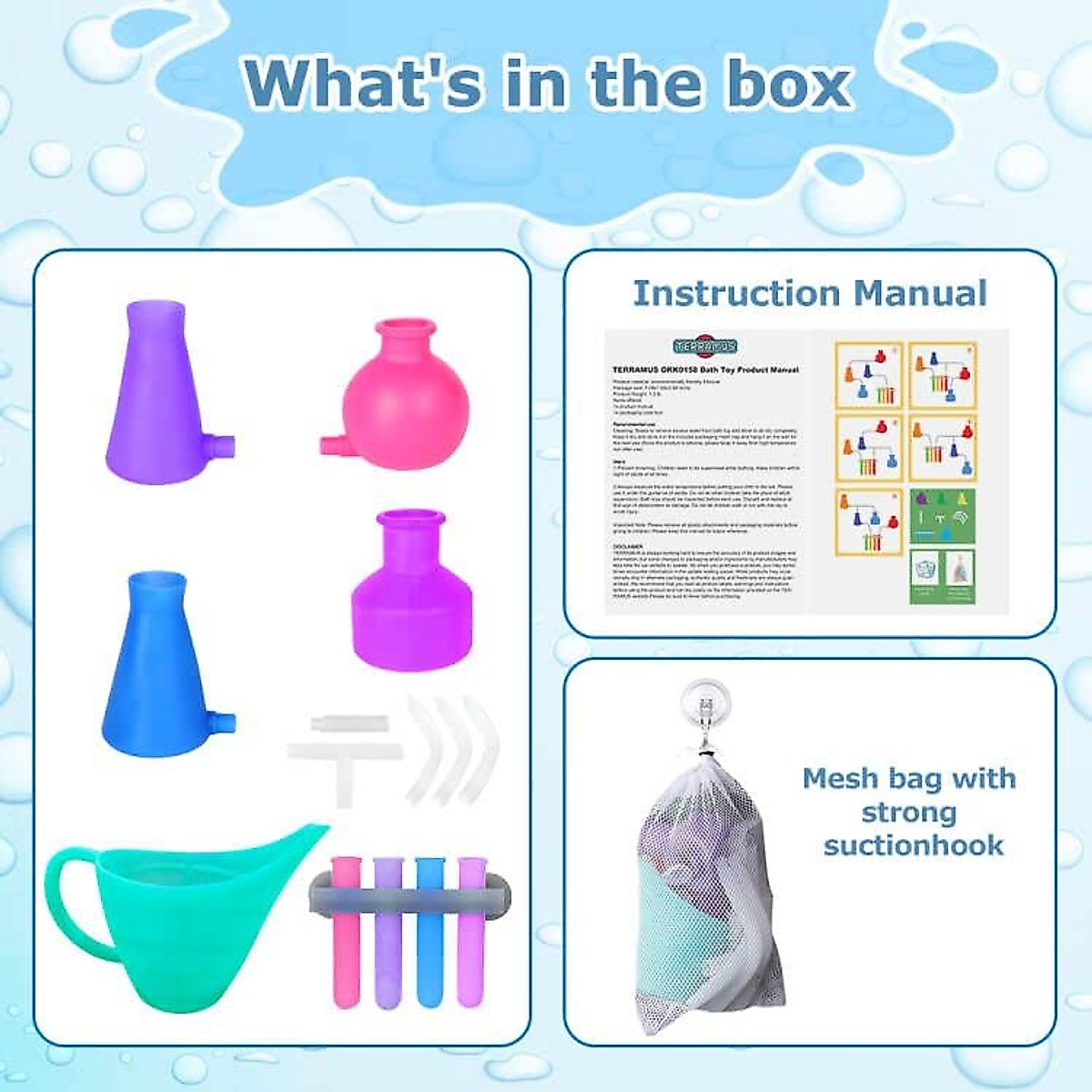 Bath Toys for Kids Ages 4-8, Silicone Bathtub Toys with Mesh Bag, Possess 3 Unique Color Changing, Includes 4 Beaker, Test Tube and Inspiration Cards, Perfect STEM Gift for Toddlers, Boys & Girls