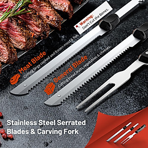 KEENSTAR Electric Knife for Carving Meat, Turkey, Bread, 150W Electric Knife Set with 2 Serrated Stainless Steel Blades & Serving Fork for Slicing Poultry, Ham & More, Ergonomic Handle & Safety Lock