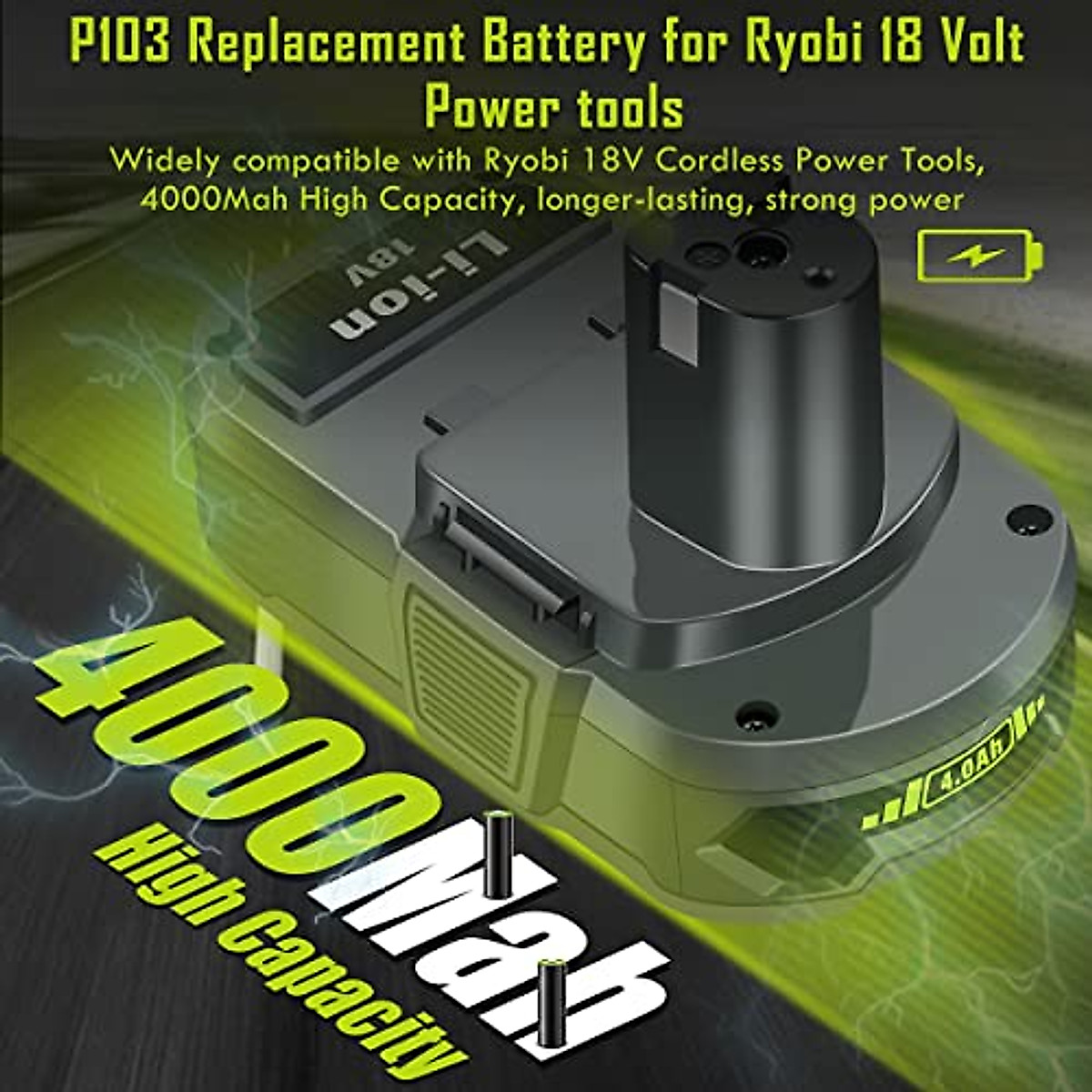 BATINO 2 Pack 4.0Ah P103 18V Replacement Battery for Ryobi 18 Volt ONE+ Lithium ion Battery P102 P104 P105 P107 P108 P109 P190 Compatible with Ryobi 18 Volt Cordless Power Tools