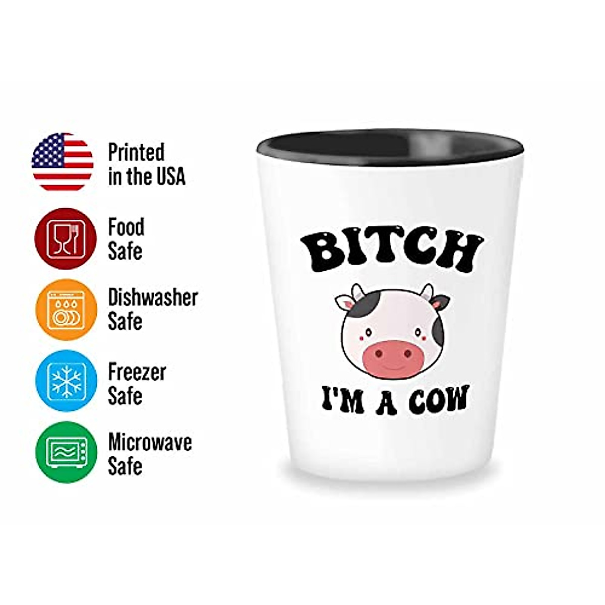 Bubble Hugs Animal Shot Glass 1.5 oz - Im a Cow - Kawaii Farm Farmer Cute Cow Lovers Sarcasm