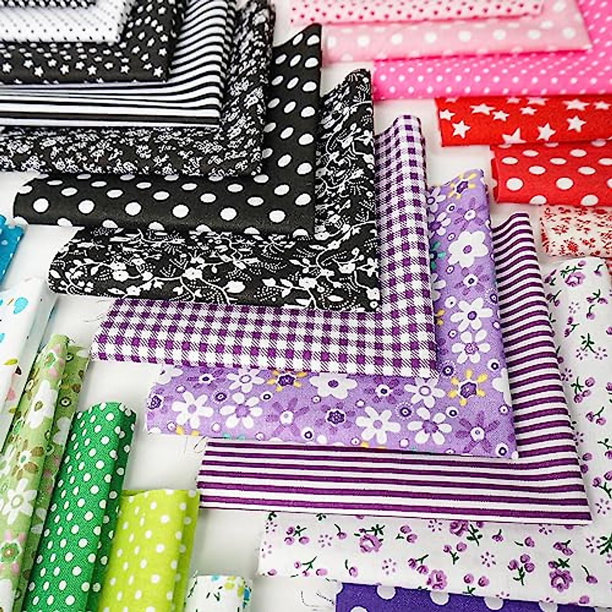 Misscrafts 56pcs Quilting Fabric 100% Cotton Craft Fabric Bundle 10x10 Inches Squares Fat Quarters Multicolored for Patchwork DIY Sewing Scrapbooking