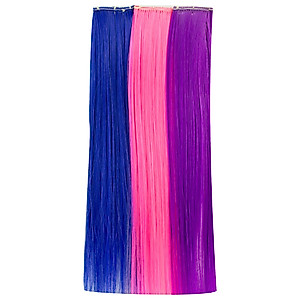 Doll Clip in Hair Pieces, Set of 3 with Hot Pink, Blue and Purple Straight Hair Clips | 18 Inch Doll Hair Care Accessory Set of 3 Hair Clips