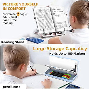 AICase Multifunction Capacity Pencil Case with Book Stand for Reading Adjustable Book Holder Stationery Pen Bag Pouch School Supplies for Kids Teen Girls,Graduation/Birthday/Back to School Gifts