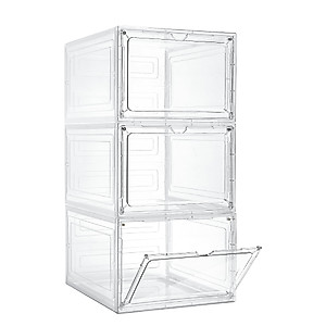 SANKEU Storage Bins with Lids，3pcs×19.5 Qt Plastic Storage Containers with Magnetic Door, Stackable Clear Storage Box for Closet Organizers and Storage,Office Organizing