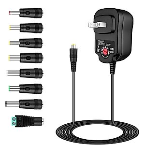 Universal AC Adapter, Waysse 12W 3V 4.5V 5V 6V 7.5V 9V 12V Adjustable Power Adapter Multi Voltage Switching Replacement Power Supply for Household Electronics and LED Strip