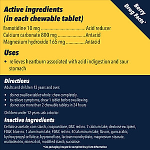 Pepcid Complete Acid Reducer + Antacid Chewable Tablets, Heartburn Relief, Berry, 25 Count