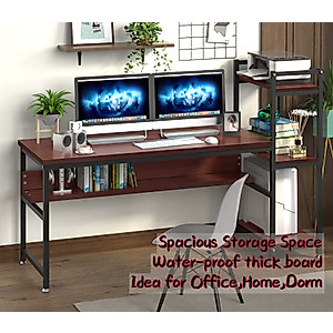 NSdirect 60" Large Computer Desk with 4 Tier Storage Shelves, Office Desk Computer Table Studying Writing Drawing Modern Desk for Home Workstation with Bookshelf and Tower Shelf, Red