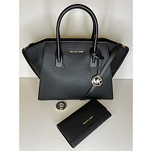 Michael Kors MICHAEL Michael Kors Avril Large Top-Zip Satchel bundled with Trifold Wallet Purse Hook (Black)