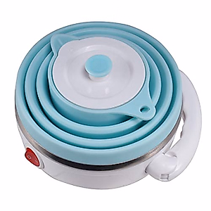 Travel Foldable Electric Kettle, Collapsible Electric Kettle Food Grade Silicone Small Electric Kettle Boiling water,Dual Voltage（600ml,110-220V US Plug） (Blue)