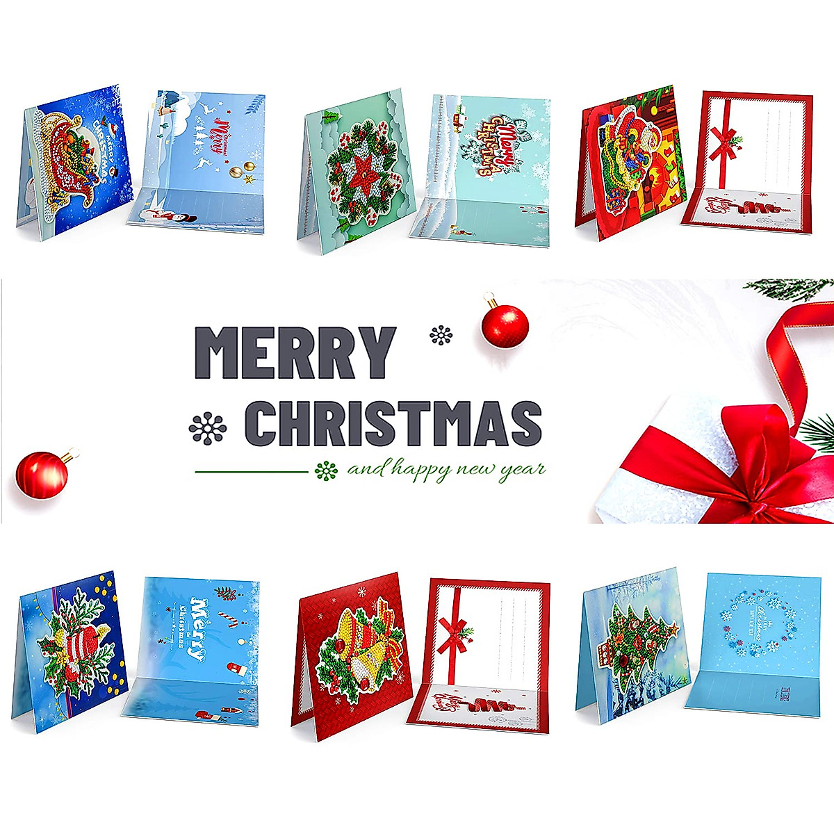 Huacan Christmas Cards 5D DIY Diamond Painting Round Drill Greeting Thank You Cards Creative 8 Packs